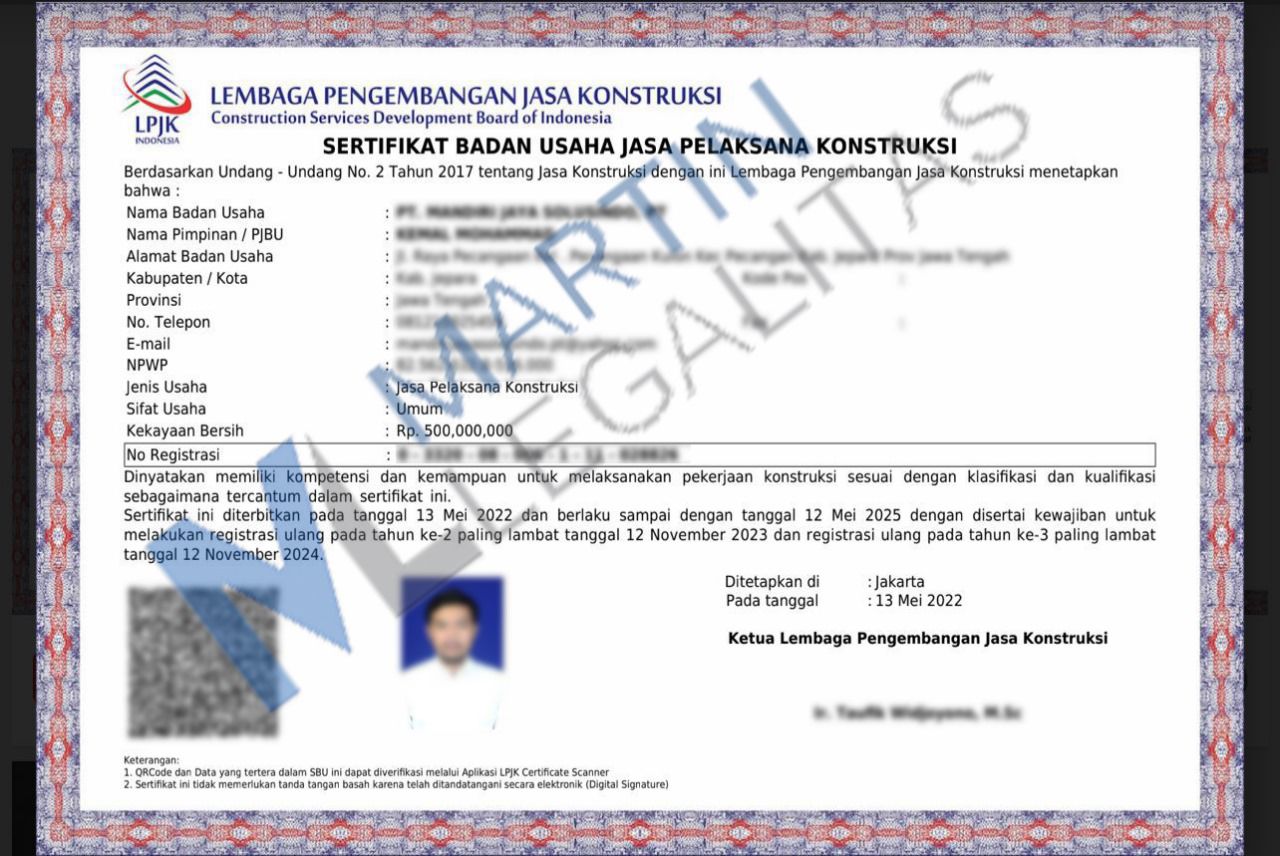 Contoh Sertifikat Badan Usaha - Martin Legalitas